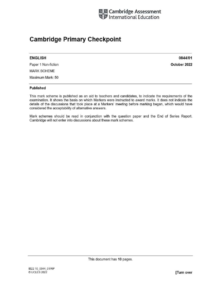 English October 2022 Paper 1 MS | PDF