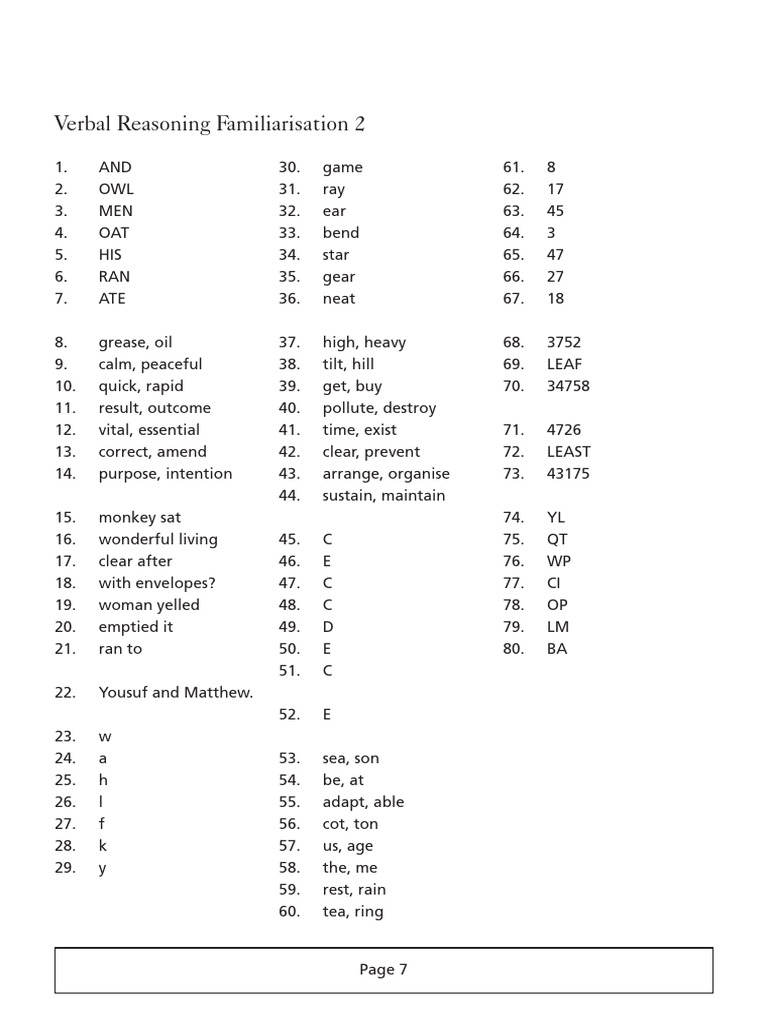 11 Plus GL Assessment Verbal Reasoning 2 Answers | PDF