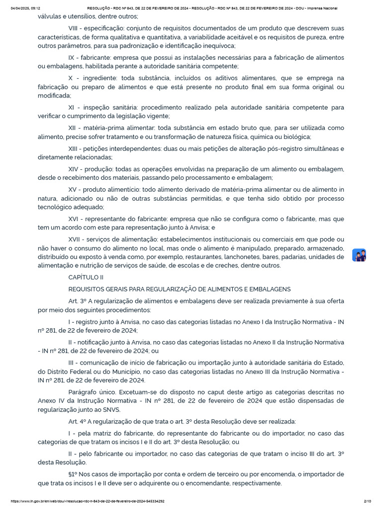 Requisitos da RDC 843 para Alimentos | PDF | Qualidade (negócios ...