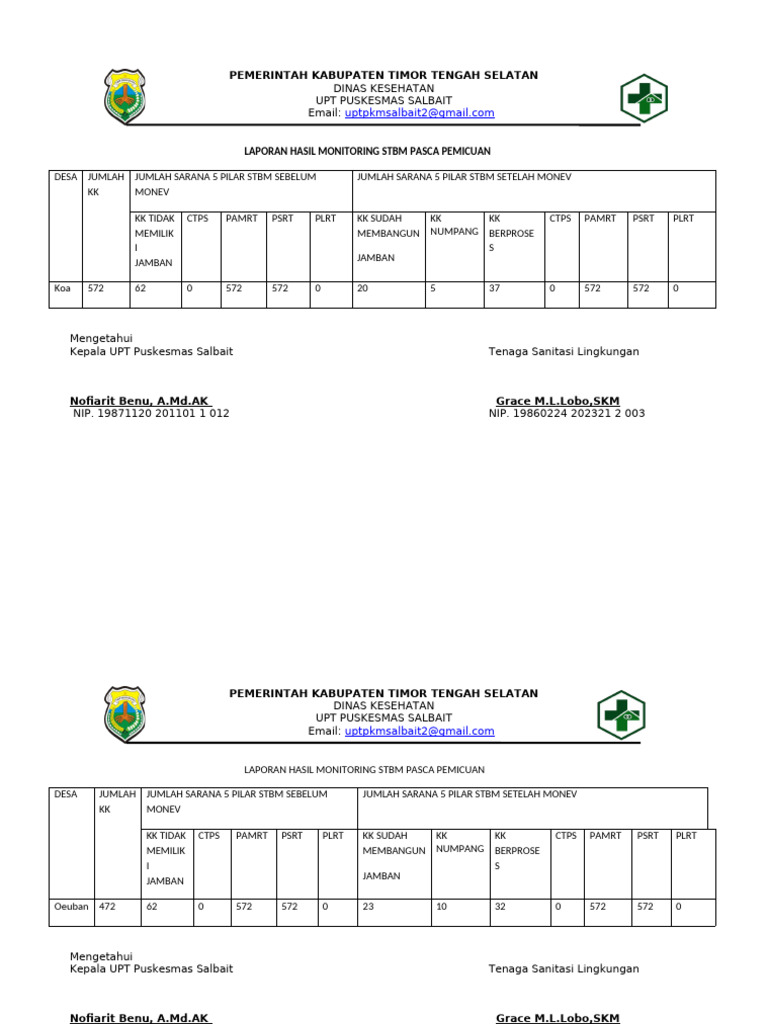 Laporan Hasil Kegiatan Monitoring STBM | PDF