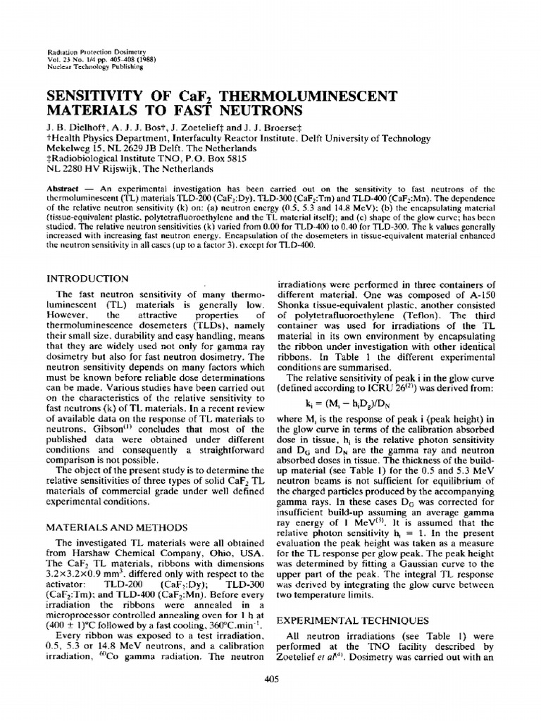 Radiation Protection Dosimetry - Deilhof Et Al. - 1988 - Sensitivity of CaF2 Thermoluminescent ...