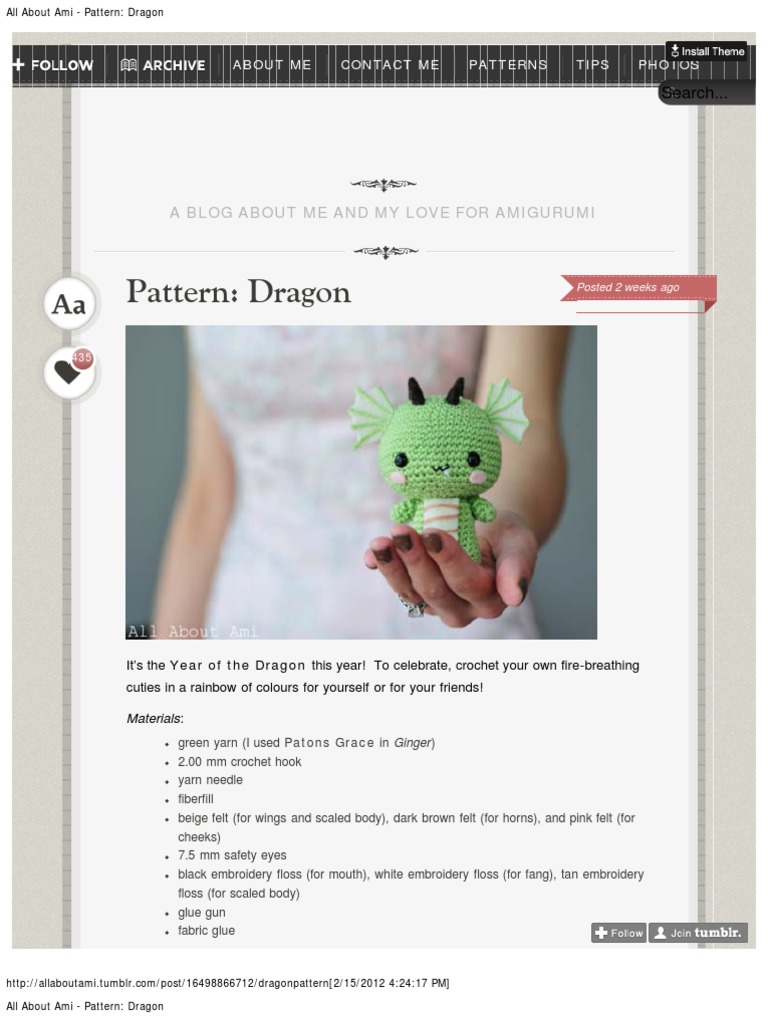 All About Ami - Pattern - Dragon | PDF | Crochet | Sewing