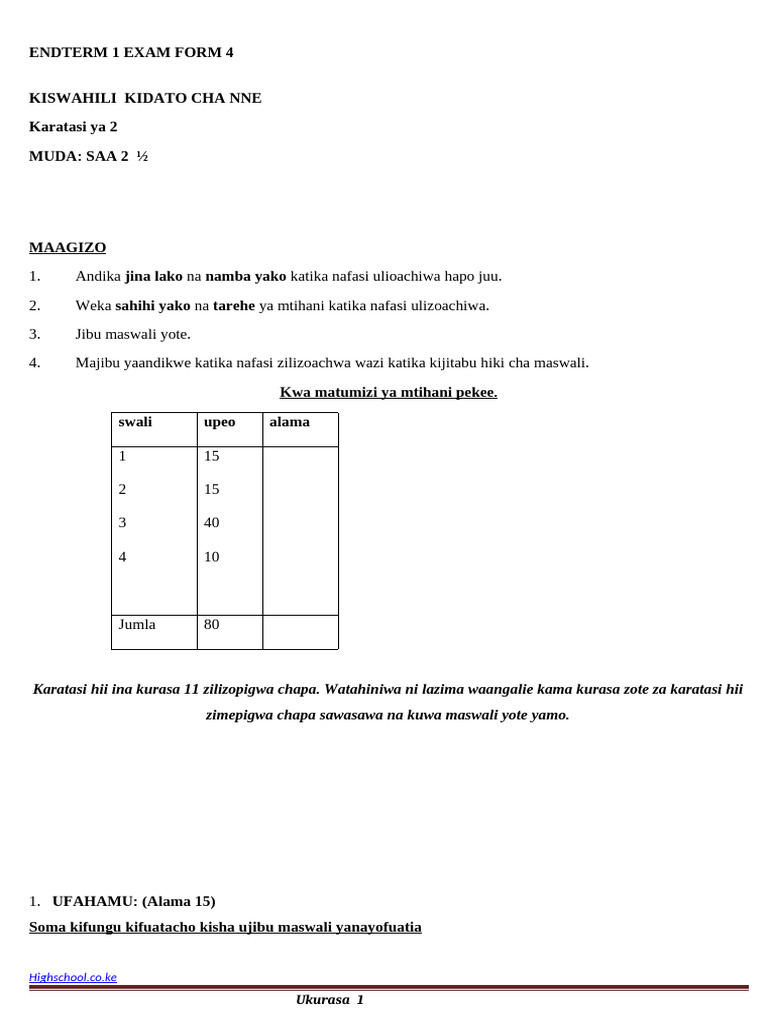 Endterm 1 Exam Kis Form 4 Pp2 QSN | PDF