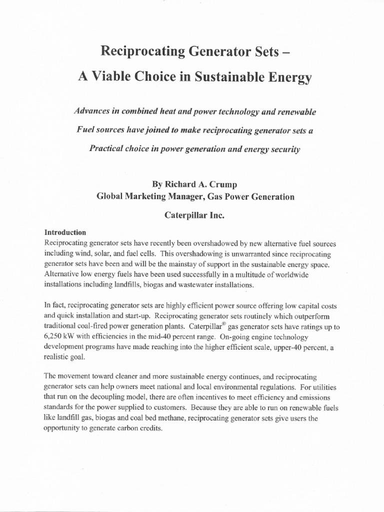 Reciprocating Generator Sets Article | PDF