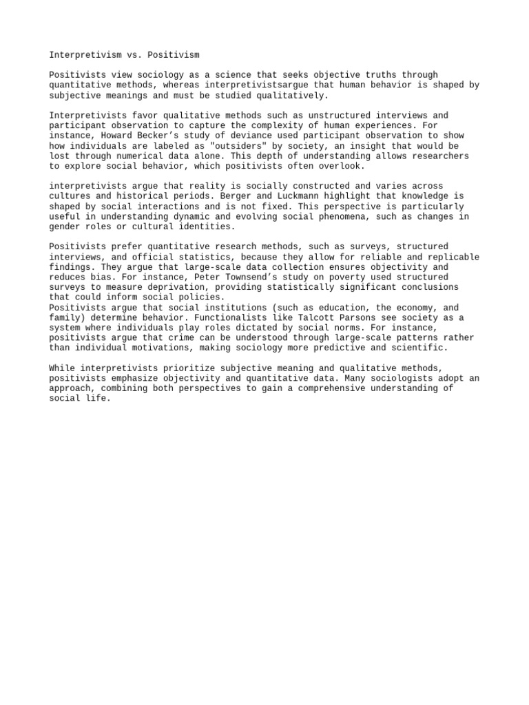 Interpretivism vs positivism | PDF