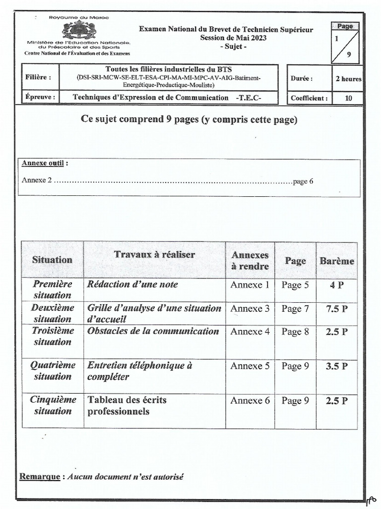Examen Techniques D Expression Et de Communication TEC 2023 | PDF
