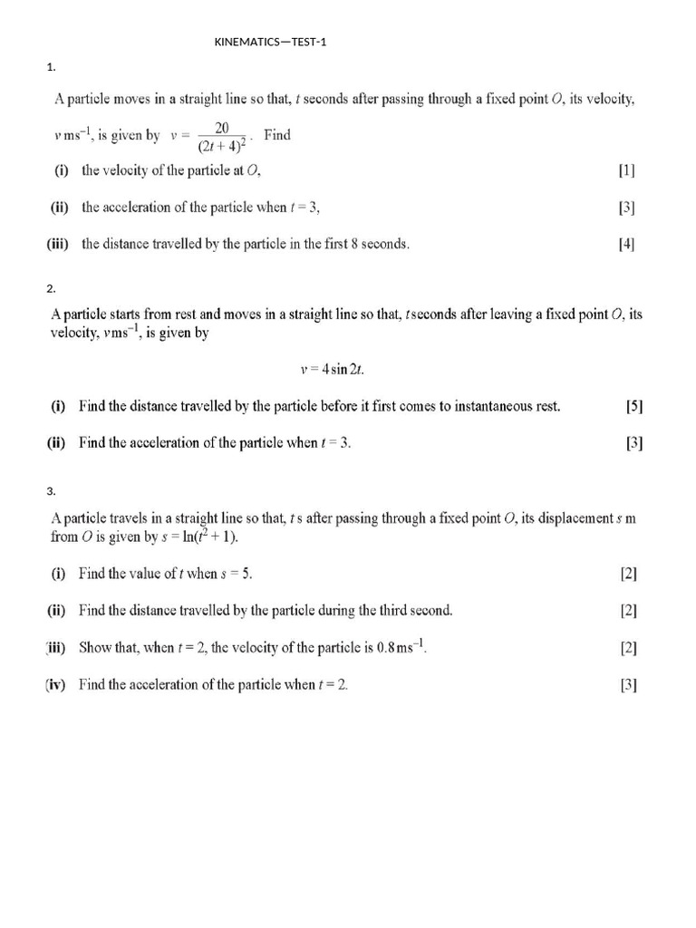 Kinematics Test-1 (20 Jun 20) | PDF