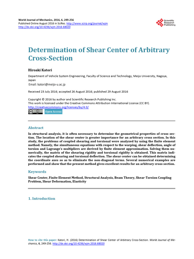 Determination of Shear Center of Arbitrary Cross-Section | PDF | Beam (Structure) | Bending