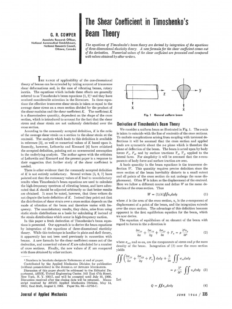 The Shear Coefficient in Timoshenko's Beam Theory | PDF | Bending ...
