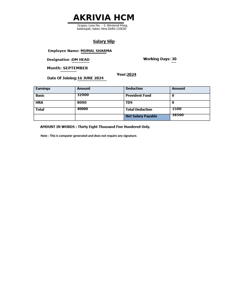 Salary Slip For Employee | PDF