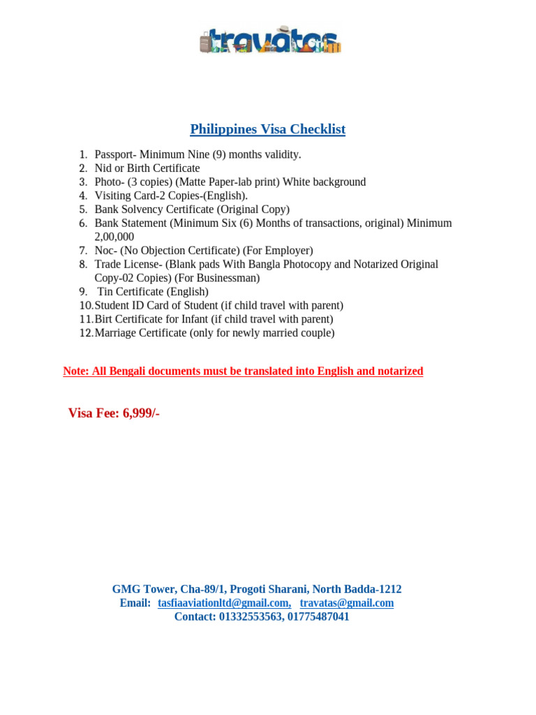 Philippines Visa Checklist | PDF
