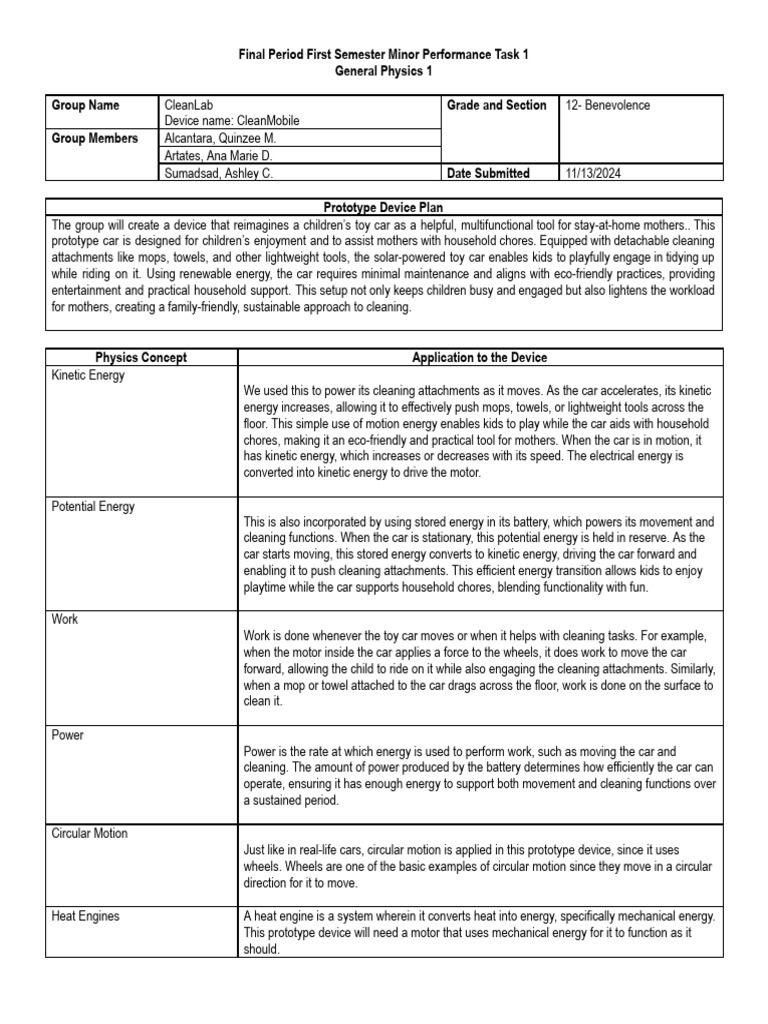 _Minor PT 1_CleanLab.docx | PDF | Acceleration | Engines