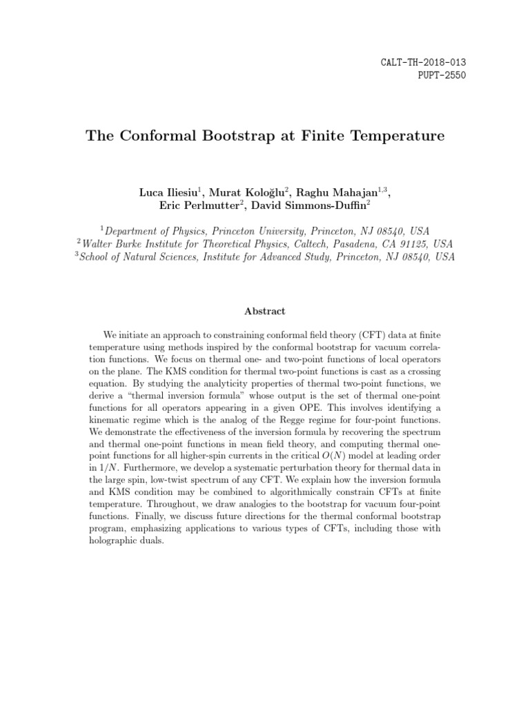 The conformal bootstrap at finite temperature | PDF | Theoretical Physics | Physics