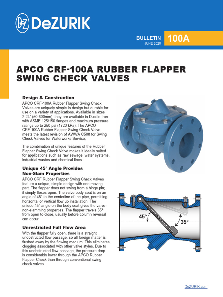 Apco Rubber Flapper Swing Check Valves CRF Apco CRF Rubber Flapper ...