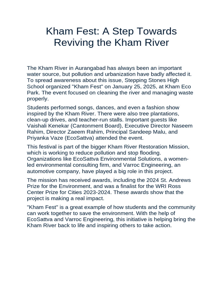 Kham Fest - A Step Towards Reviving The Kham River | PDF