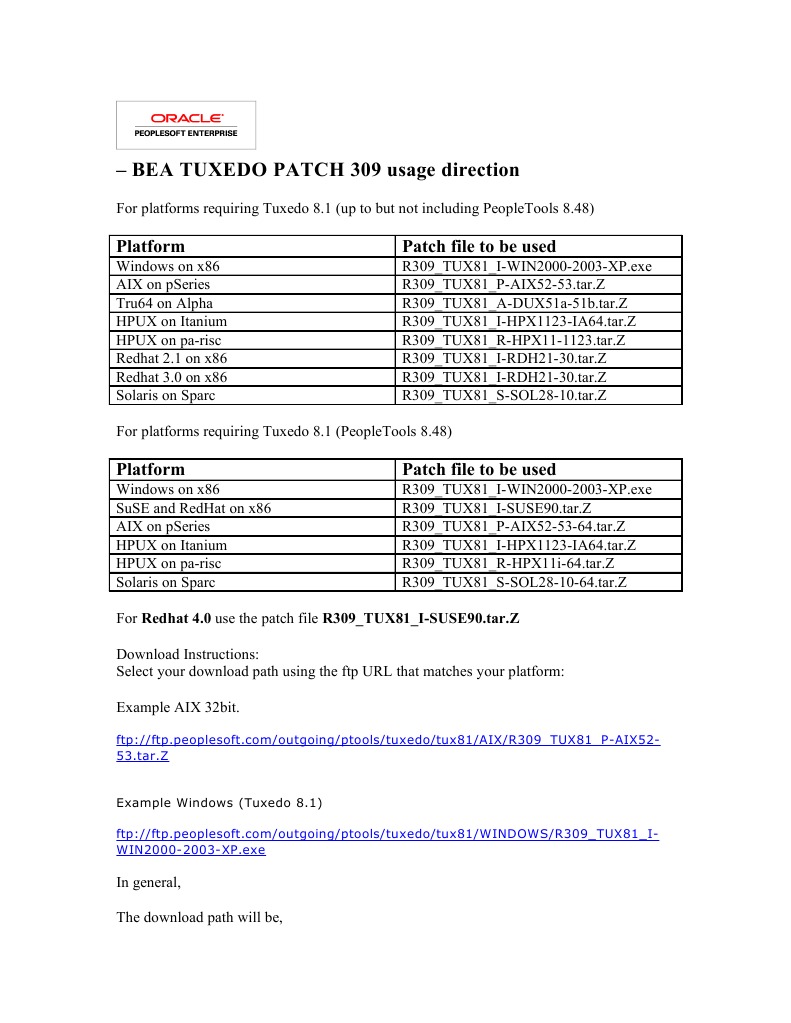 BEA Tuxedo Patch 309 Installation Guide | PDF | Computers