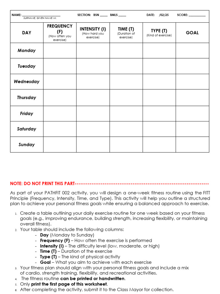 Fitt Principle Worksheet | PDF