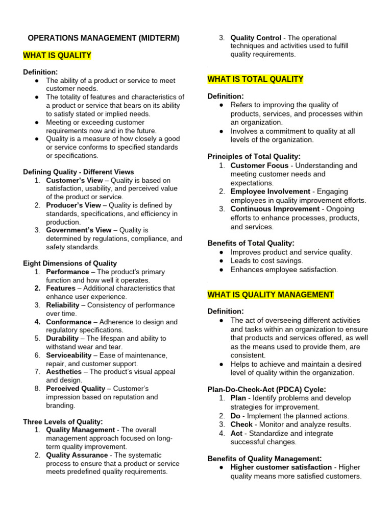 OPERATIONS-MANAGEMENT-MIDTERM | PDF | Audit | Quality Management
