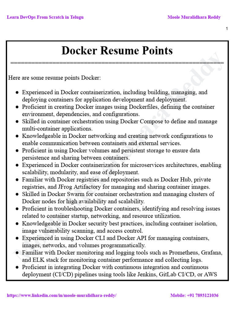 Docker Resume Points - Moole Muralidhara Reddy - Telugu DevOps Guru ...