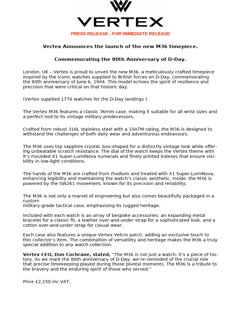 Vertex M36 Press Release | PDF