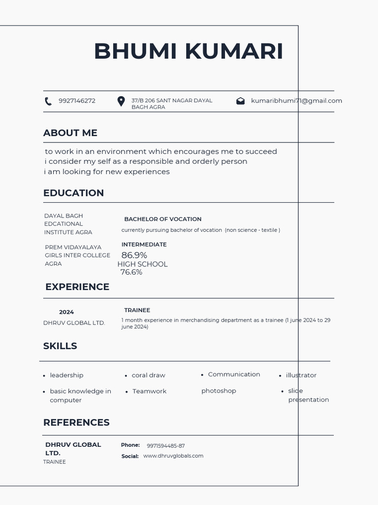 Black and White Clean Professional A4 Resume | PDF