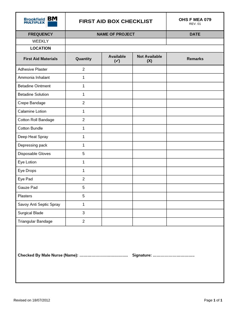 Checklist - First Aid Box | PDF