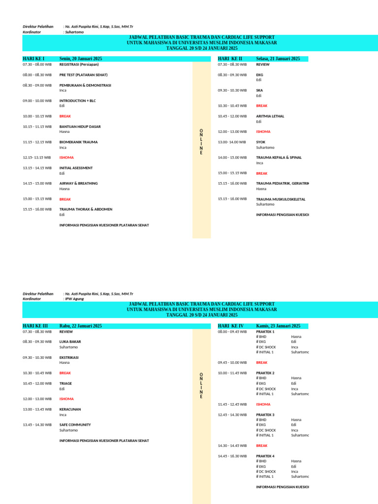 Jadwal BT&CLS UMI Makasar 5 HARI (Blended) Kls 1 | PDF