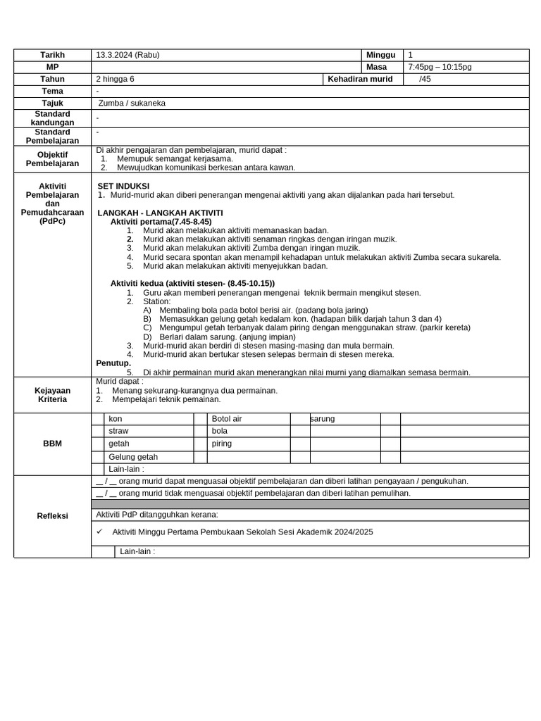Aktiviti Zumba dan Sukaneka Sekolah | PDF