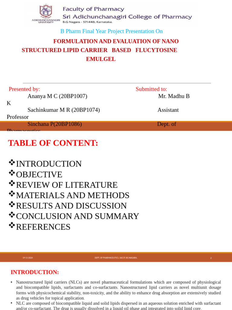 Presentation of NLC of Flucytosine Emulgel...... | PDF | Topical Medication | Solubility