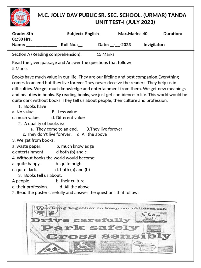 8th English Sample Question Papers For Beginners | PDF