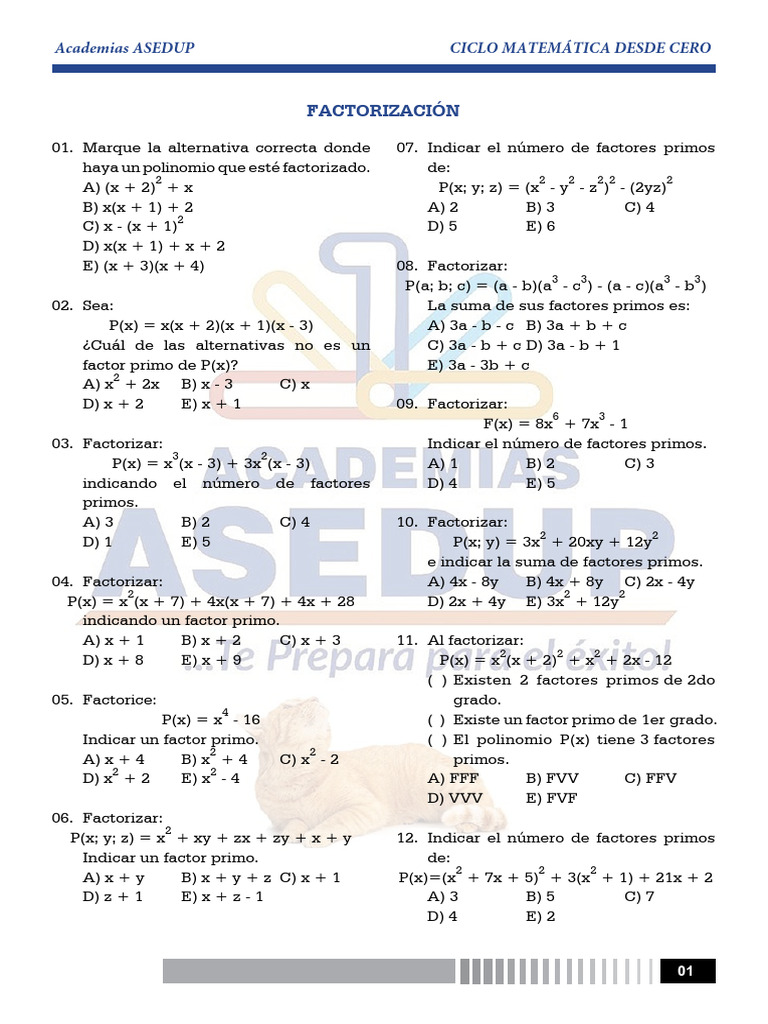 FACTORIZACIÓN ASEDUP 2025 | PDF | Factorización | Matemática Elemental