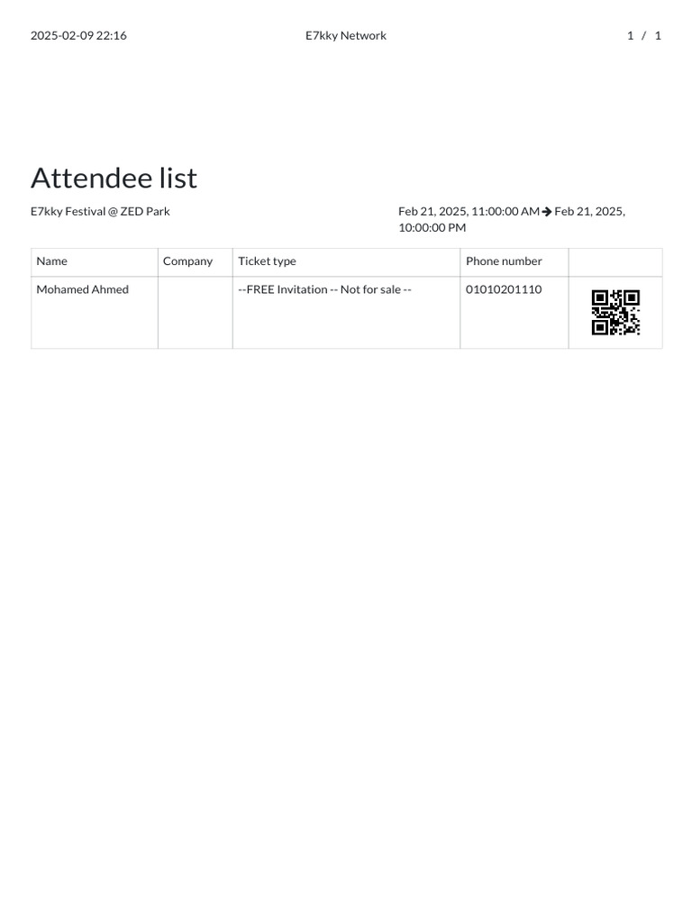 Attendee List - E7kky Festival at ZED Park | PDF