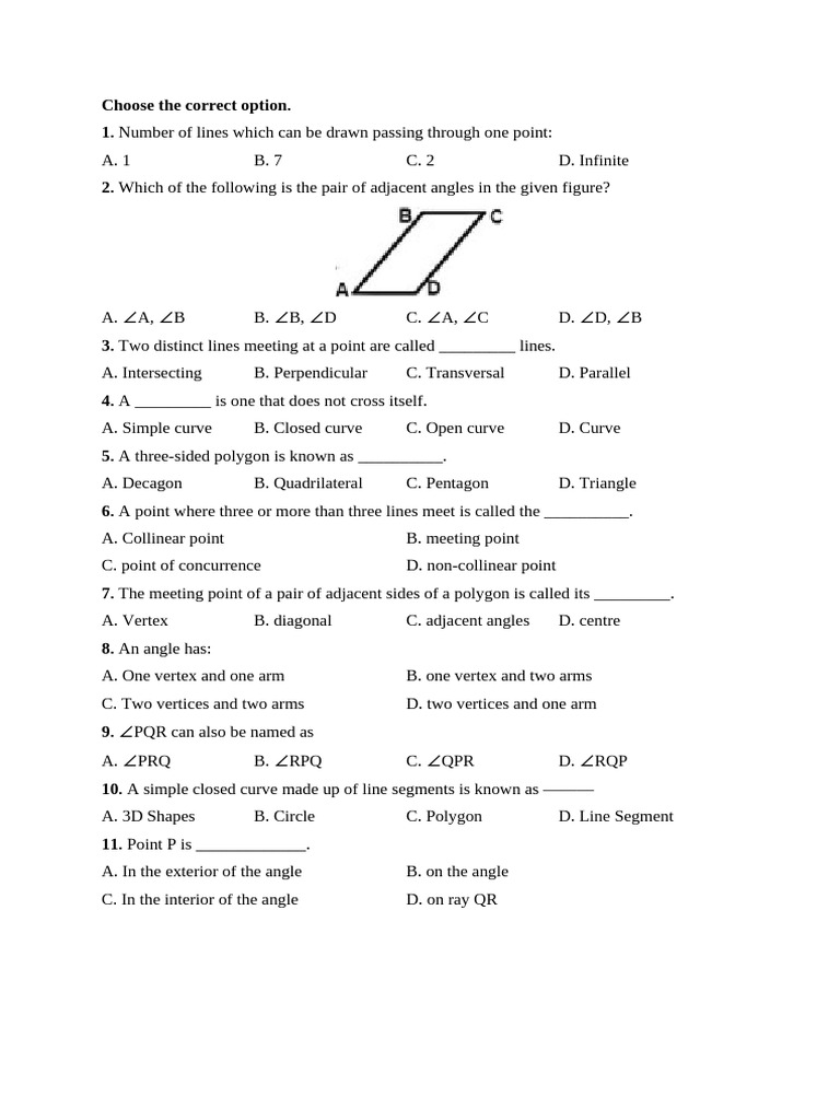 Geometry Quiz: Lines, Angles, and Polygons | PDF | Line (Geometry ...