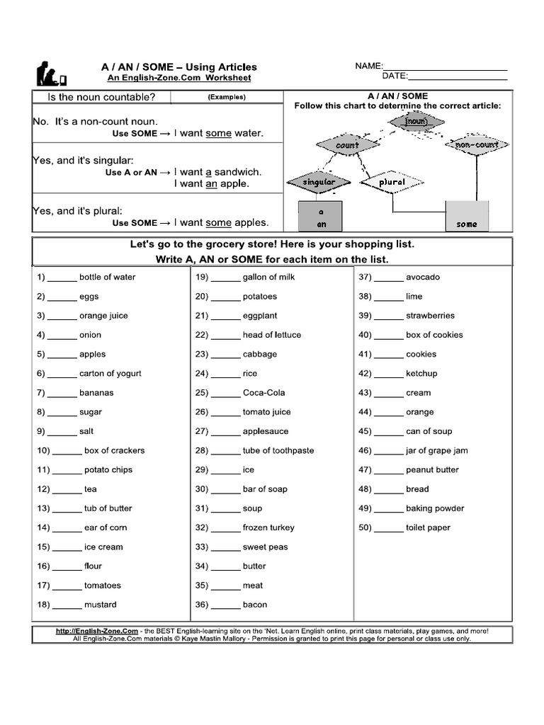 A - An - Some Worksheet | PDF