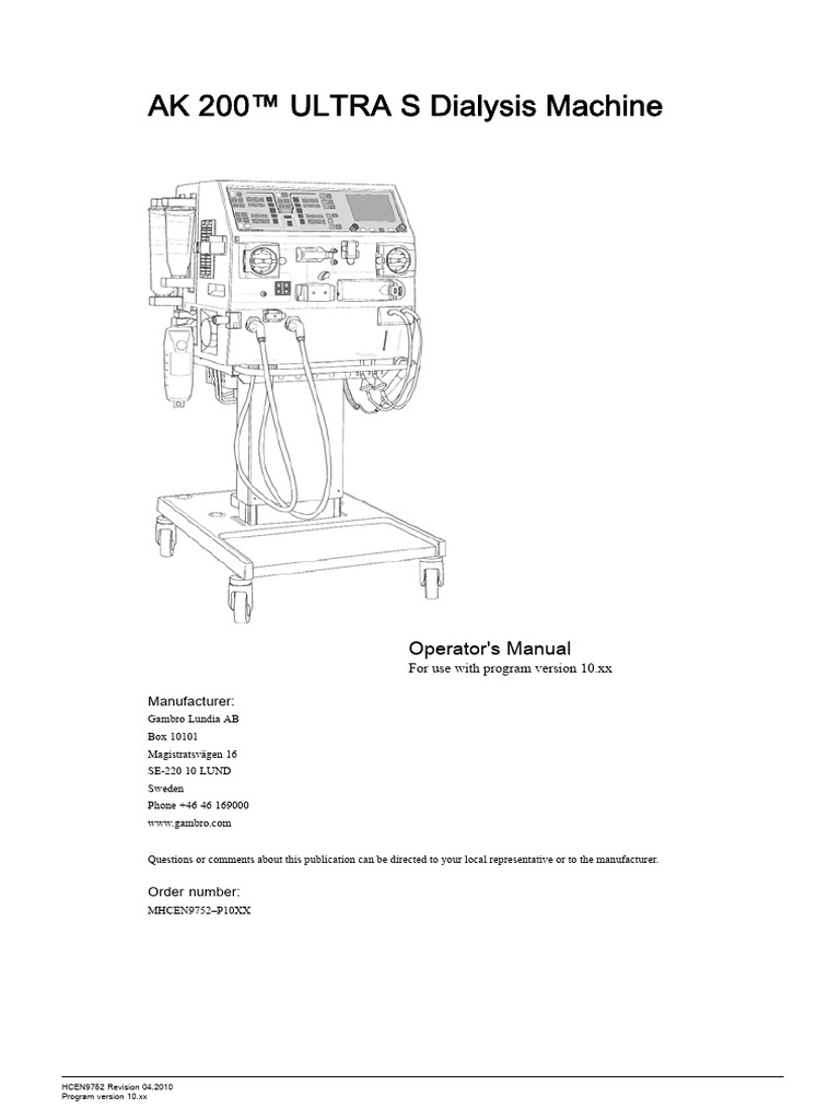 AK 200™ULTRA S Dialysis Manual | PDF | Hemodialysis | Medical Specialties