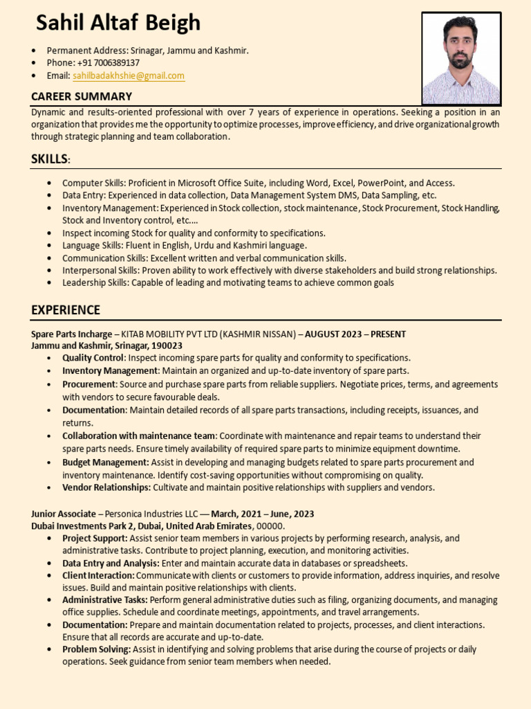 Sahi Altaf Beigh - Resume | PDF | Business