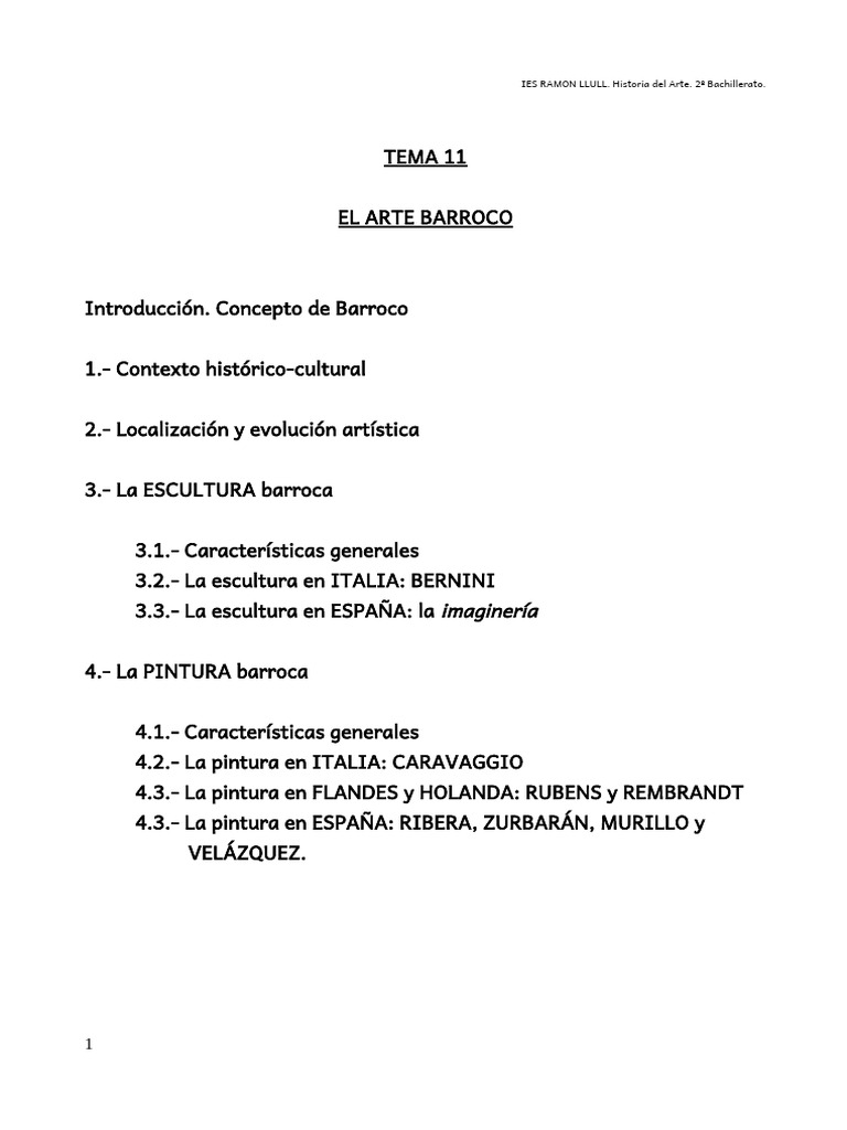 Tema 11. EL ARTE BARROCO | PDF | Barroco | Pinturas