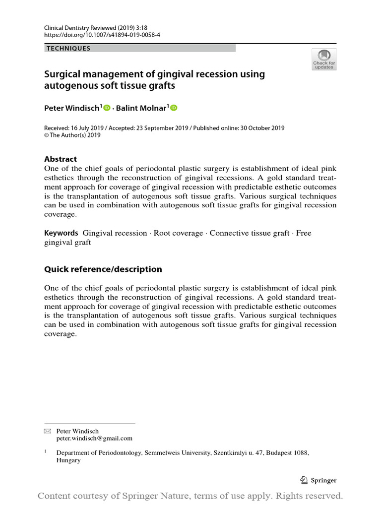 Surgical Management of Gingival Recession Using Au | PDF | Medical ...