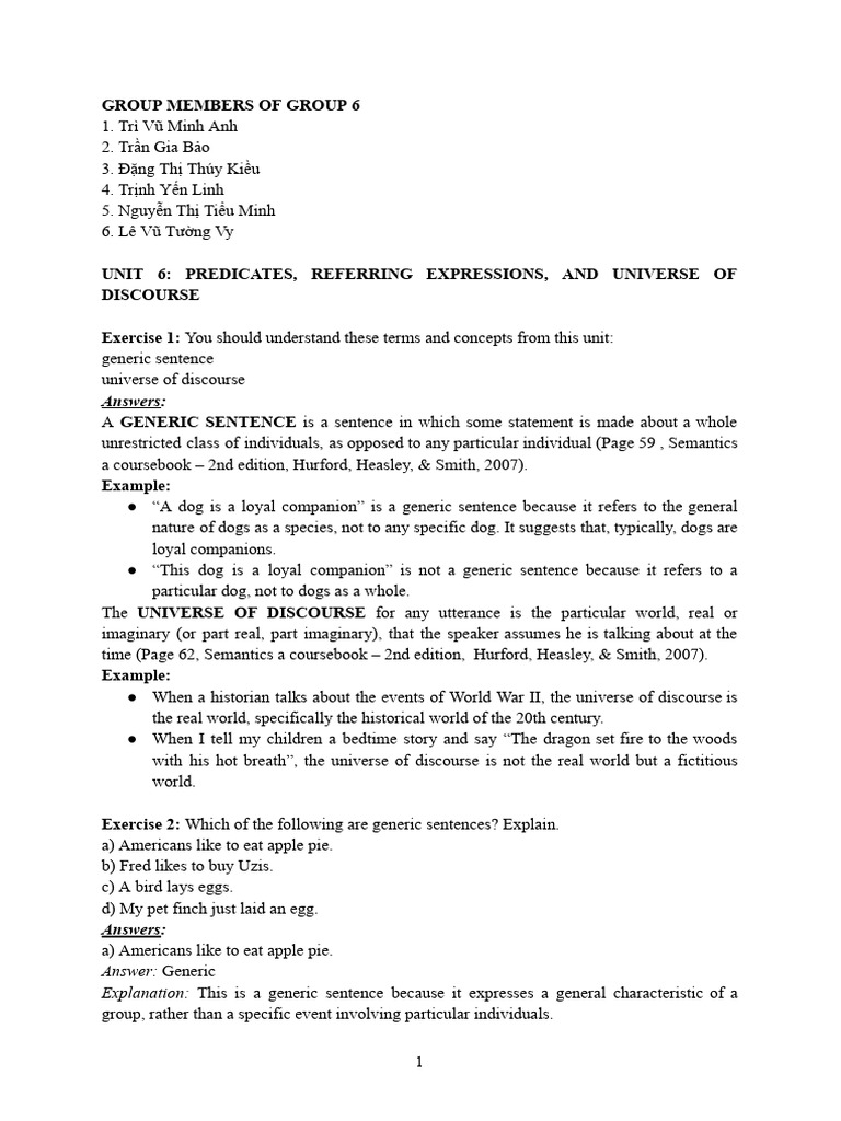 Semantics_Group Work_Group 1_Unit 6 | PDF | Existence | Discourse