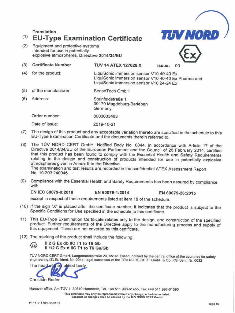 Tuv 14 Atex 127028-X | PDF