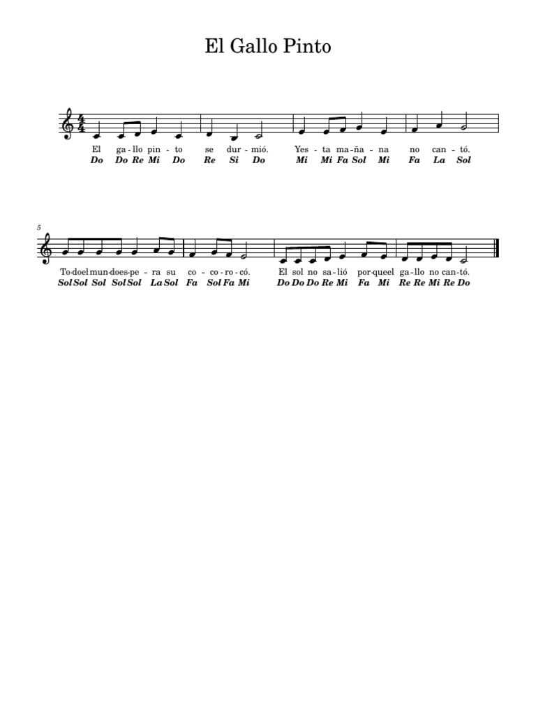Partitura y letra de "El Gallo Pinto" | PDF