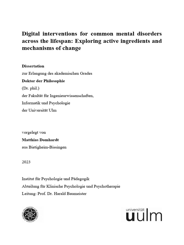 Domhardt M Diss 23 | PDF | Cognitive Behavioral Therapy | Psychotherapy