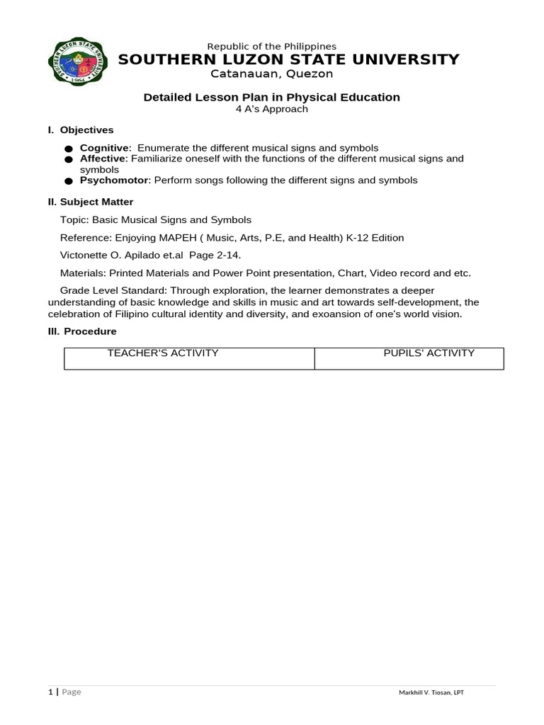 Detailed Lesson Plan: Musical Signs & Symbols | PDF | Clef | Notation
