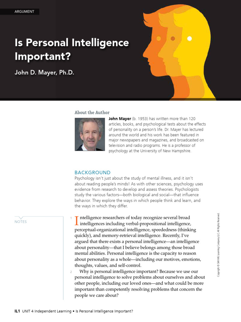 Importance of Personal Intelligence | PDF | Intelligence | Psychology