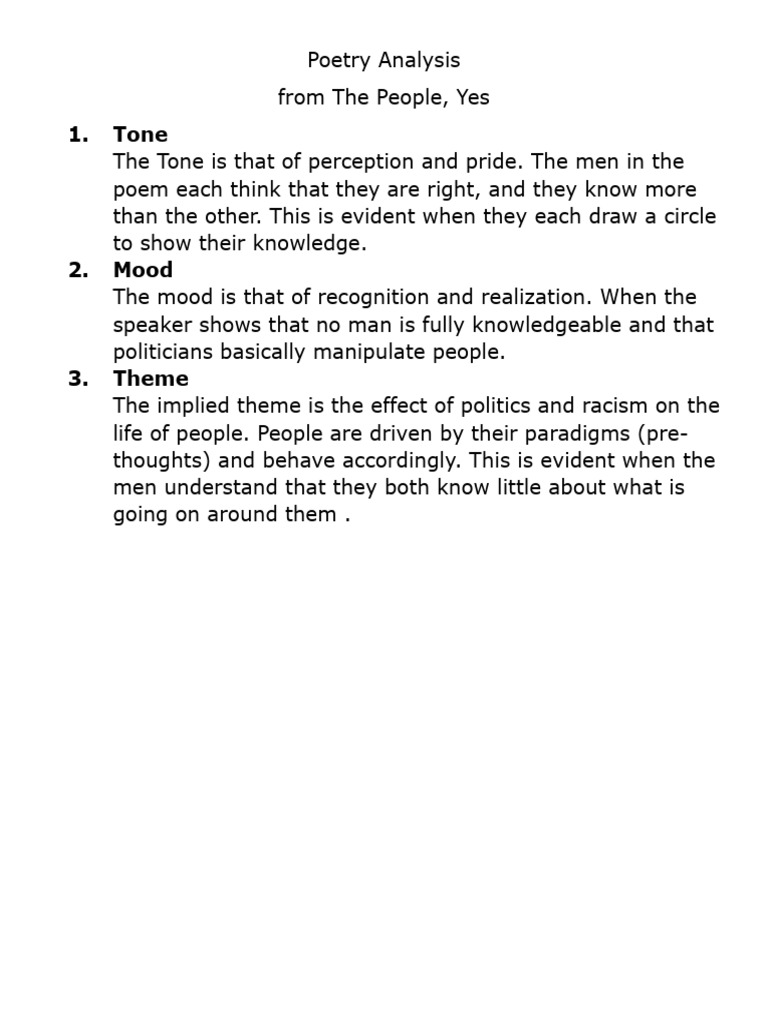 Poetry Analysis - The People, Yes | PDF