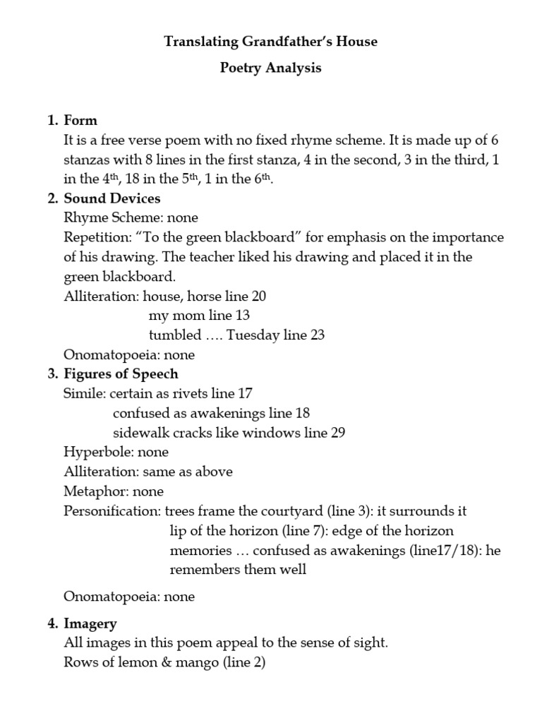 Analyzing "Translating Grandfather's House" | PDF | Poetry