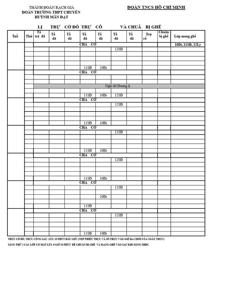 LICH TRUC CO ĐO 2024-2025-Tr3 | PDF