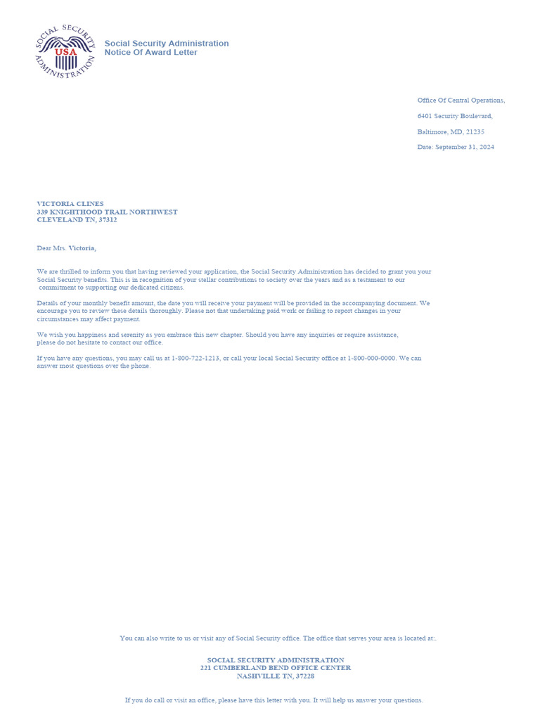 SSA Notice of Award Letter | PDF