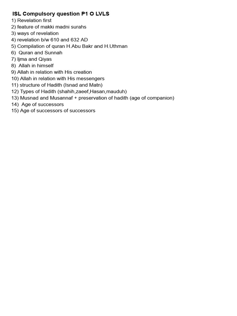 ISL Compulsory Question P1 O LVLS | PDF