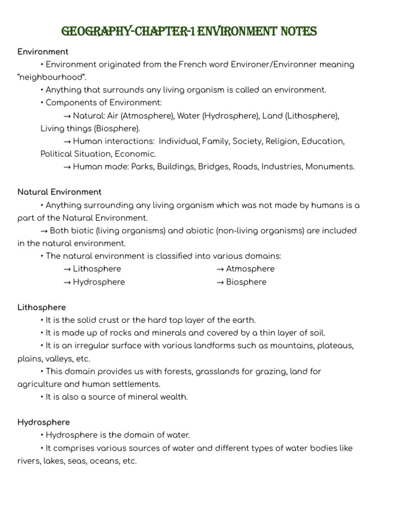 Class 7 Geography Ncert 1.environment Lesson Notes | PDF | Natural ...